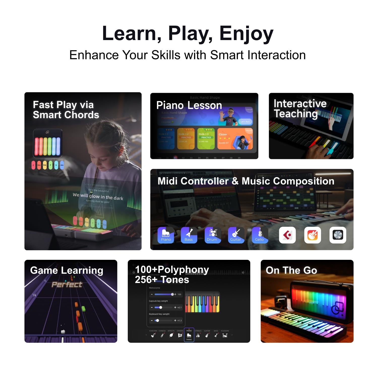 Mua Popupiano Smart Piano Keyboard,Rainbow LED Lights&Free Apps ...