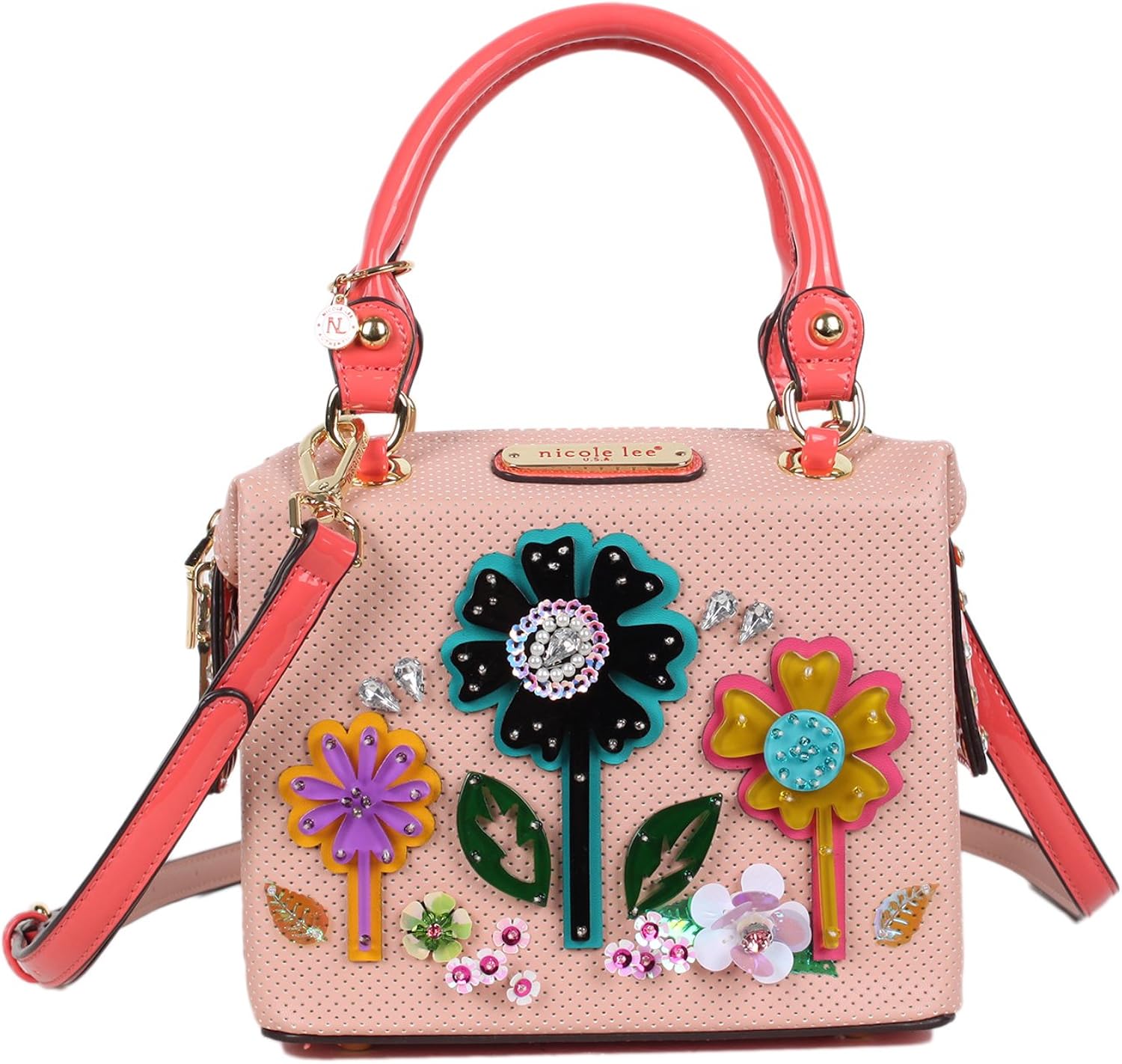 Laser Cut Pop Flowers [Pink] Nicole Lee Handbag with Adjustable and ...