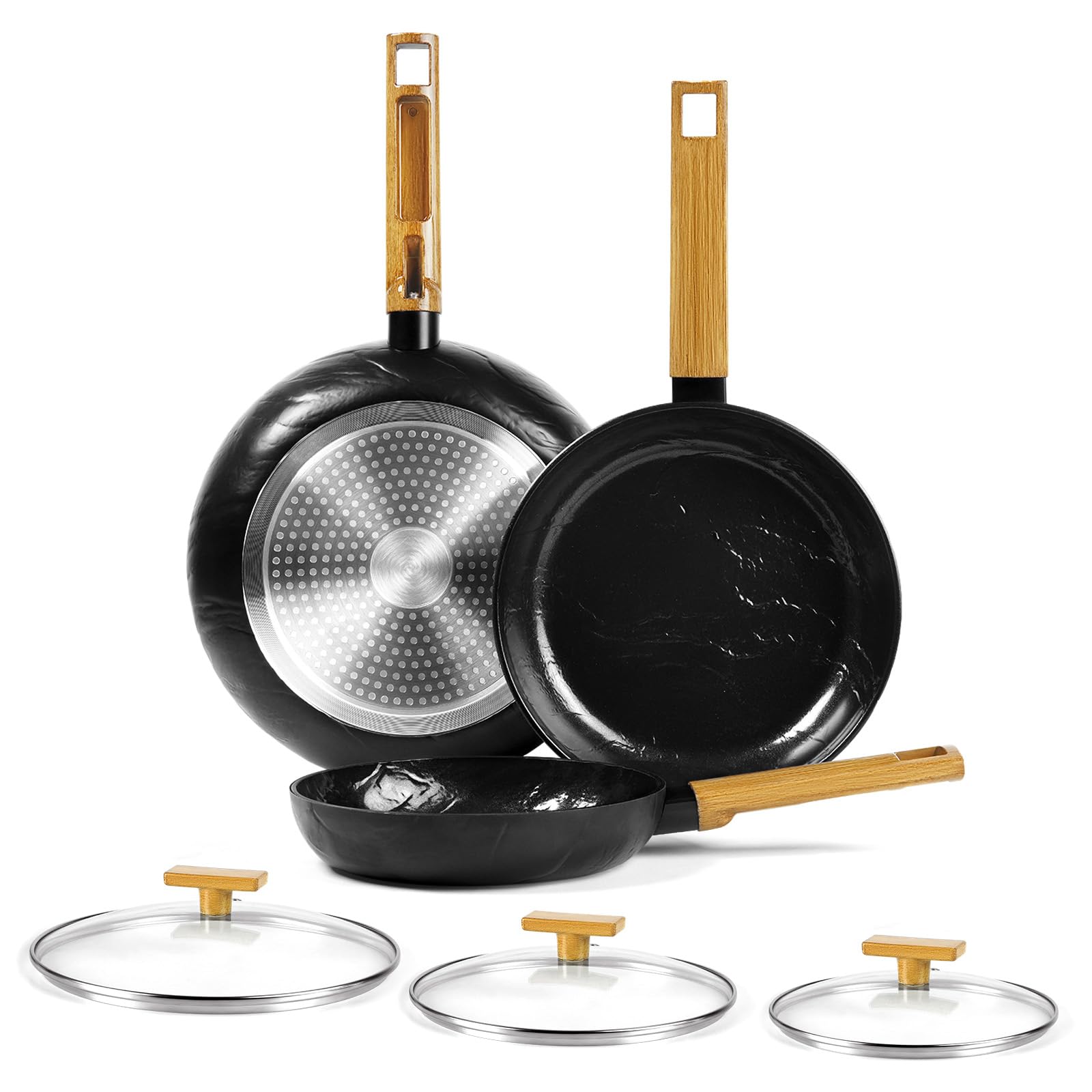 Titanium Ceramic Frying Pans with Lids, 8" 9.5" 11" Nonstick Frying Pan ...