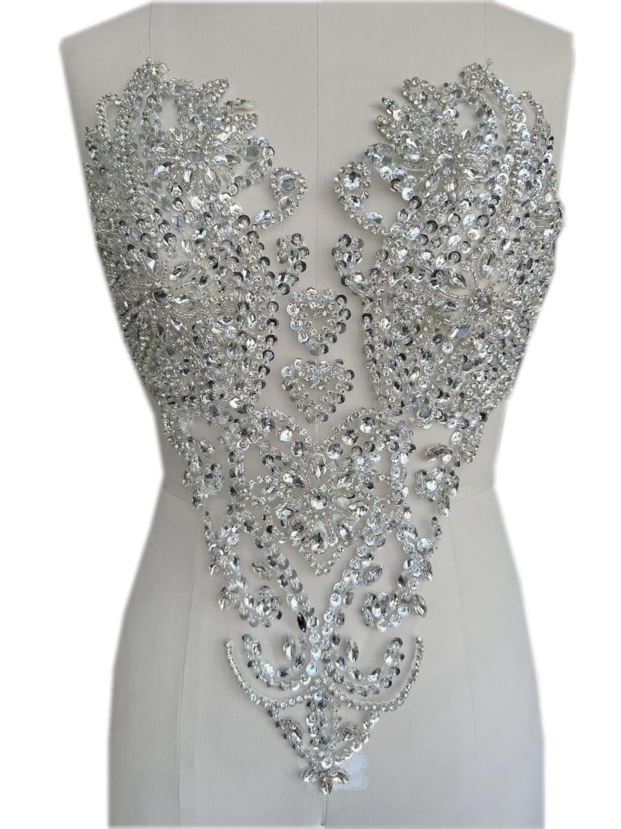 Handmade Shinning Rhinestones lace Applique Pure handsewing Beads ...