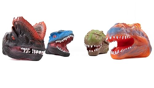 Dinosaur Hand Puppets (4 Pack) Realistic Soft Rubber Interactive Dino ...
