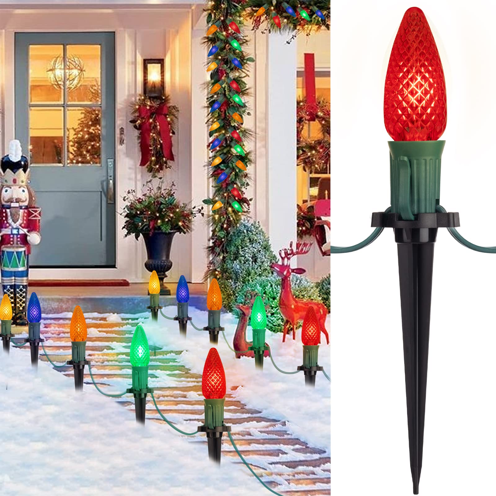C9 Christmas Pathway Lights Outdoor, 25.7 Feet 20 LED C9 Strawberry ...