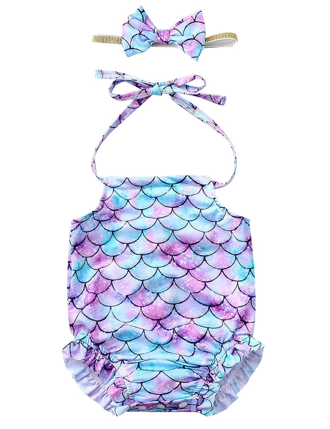 Buy Newborn Toddler Baby Girl Mermaid Print Swimsuit Bikini Halter ...