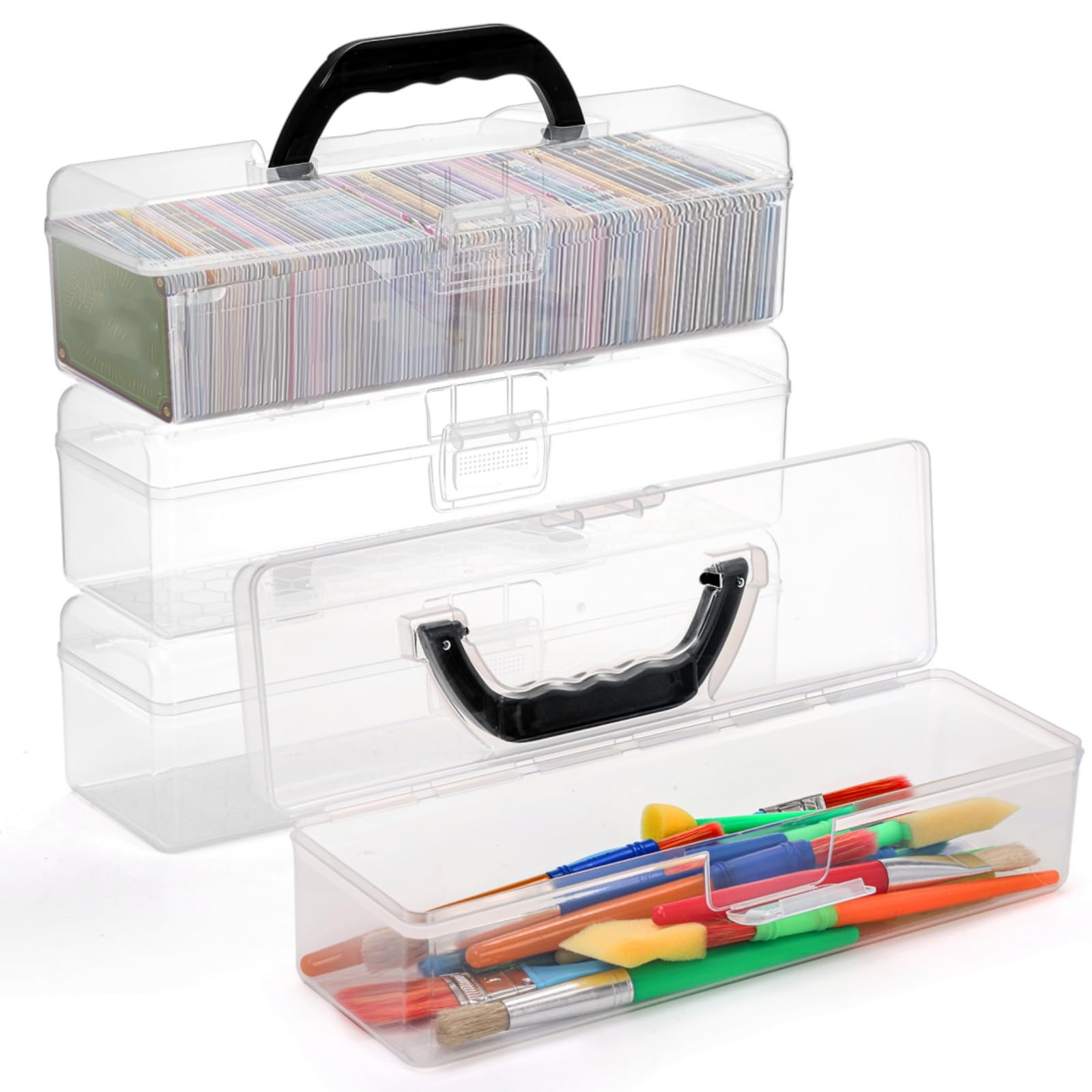 Acshio 4 Pack Long Plastic Pencil Box, Stackable Trading Playing Card ...