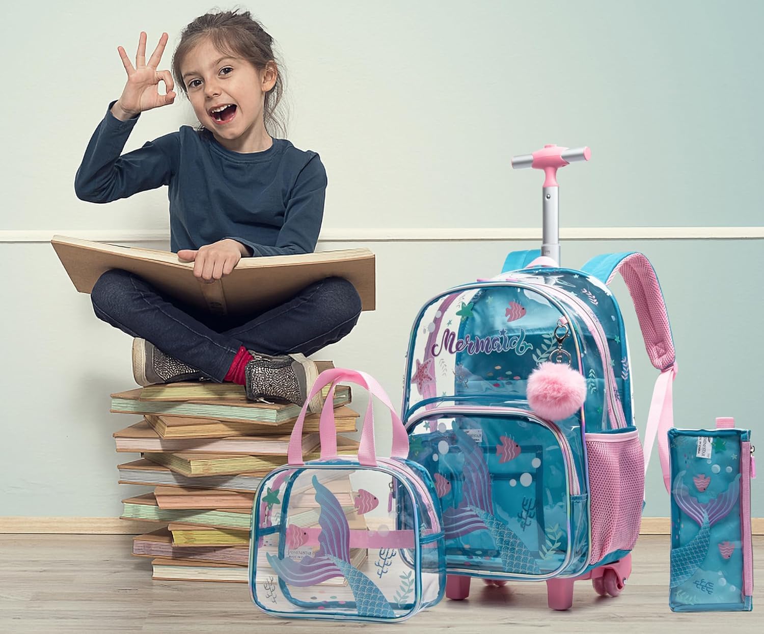 MOHCO Clear Rolling Backpack Wheeled School Bookbag for Boys and Girls ...