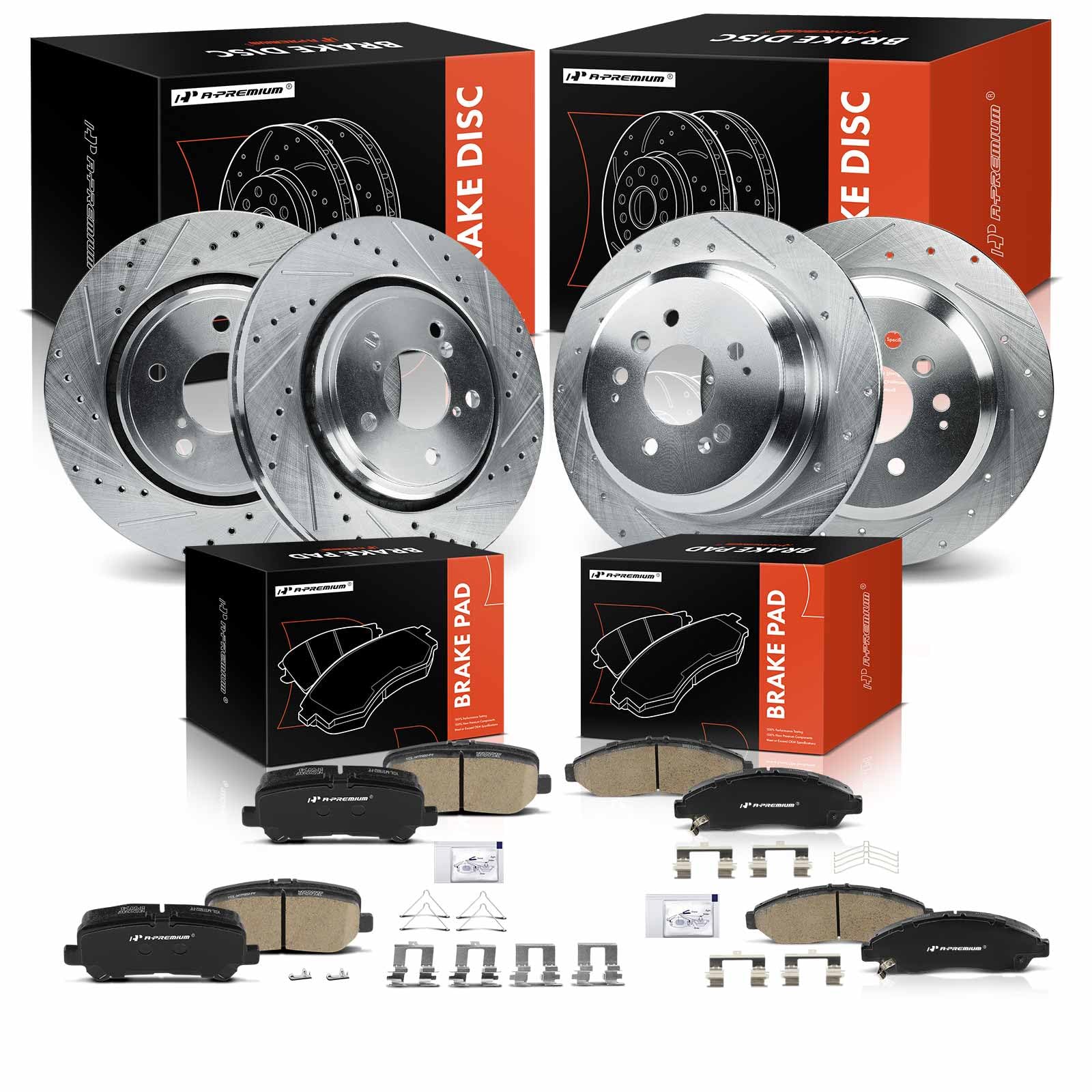 A-Premium Front and Rear Drilled and Slotted Disc Brake Rotors + Ceramic Pads Kit Compatible ...