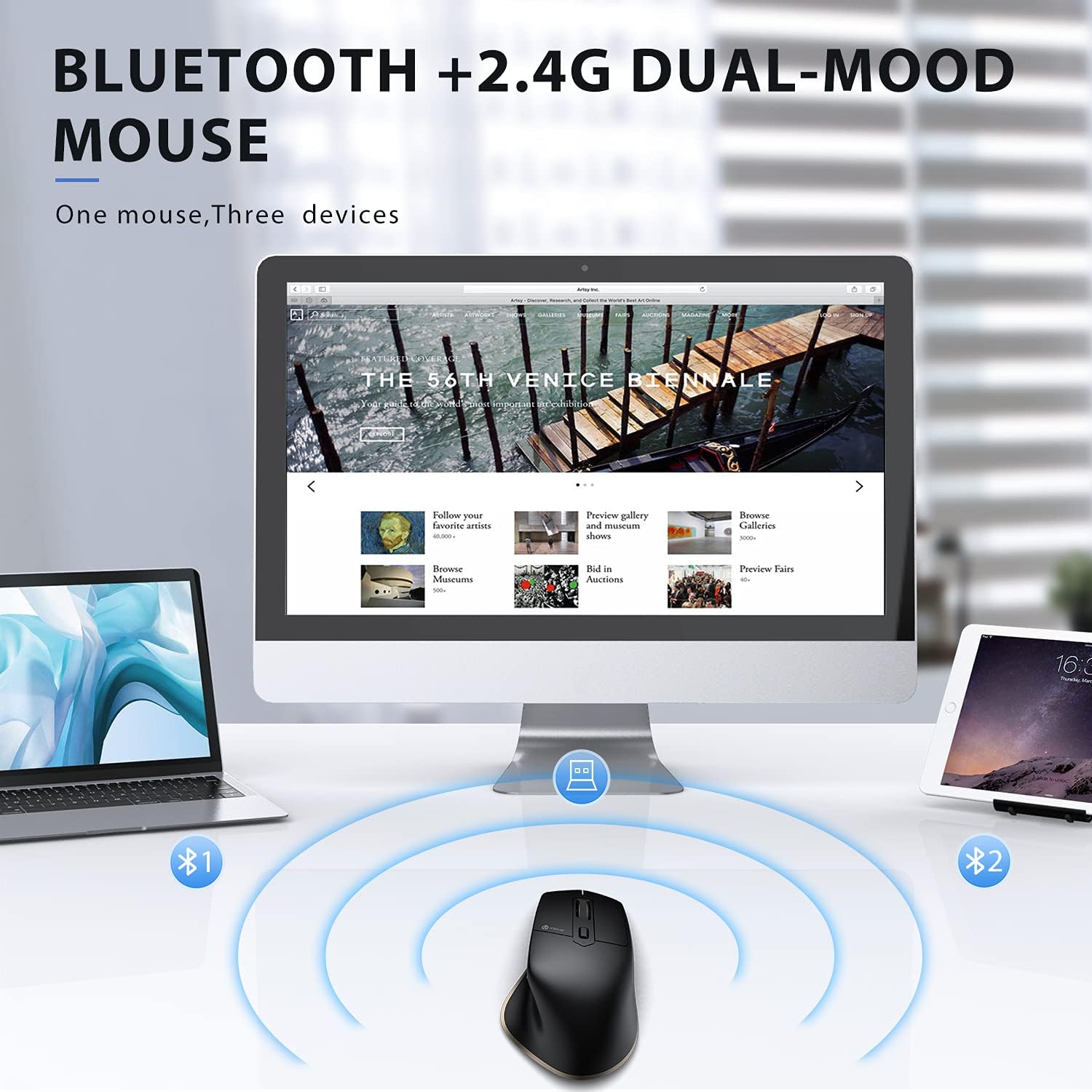 Mua Wireless Mouse with Bluetooth or USB Receiver, 5 Adjustable 2400DPI ...
