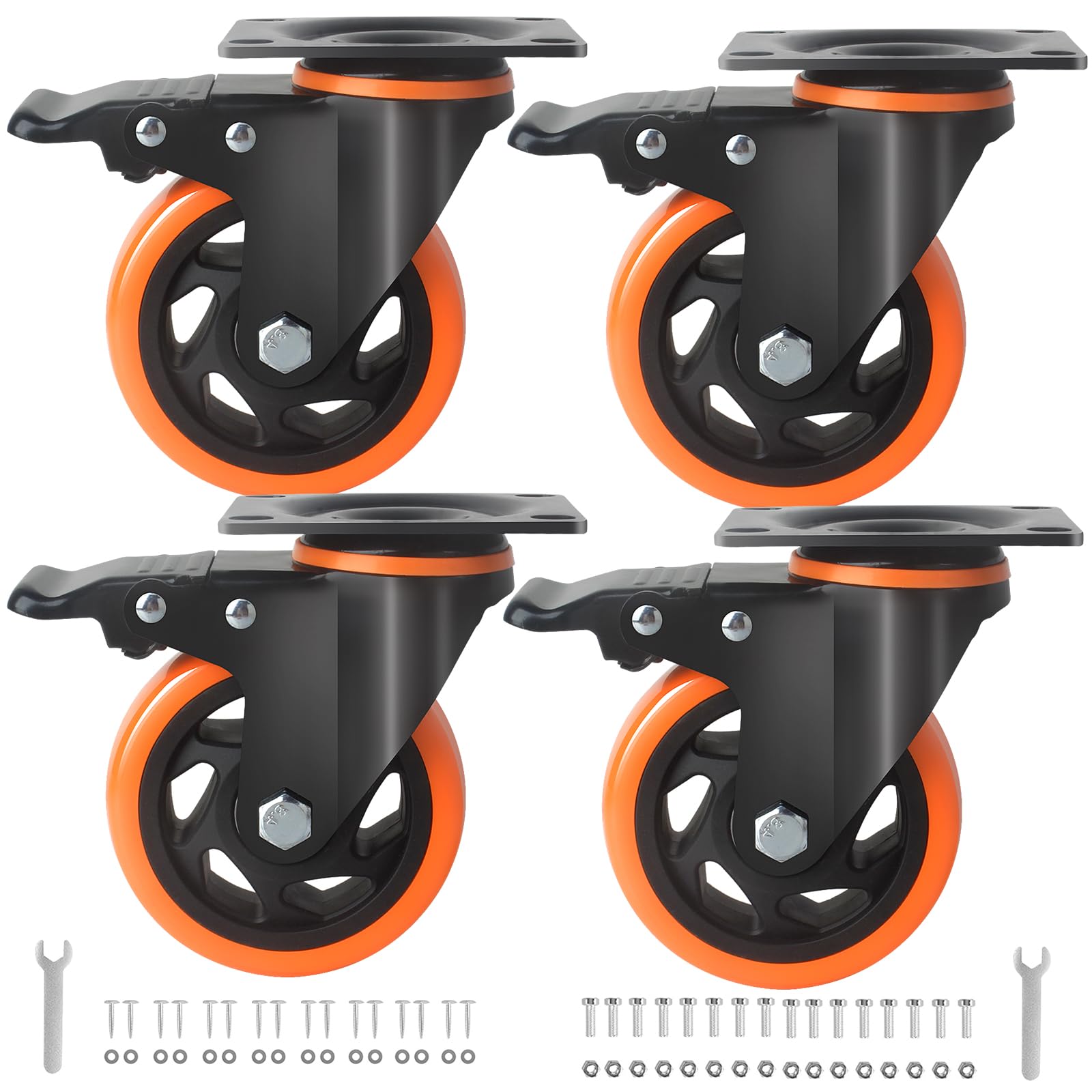 4 Inch Caster Wheels,Casters Set of 4 Heavy Duty, No Noise Locking ...