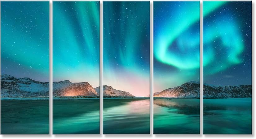 islandburner Bild Bilder auf Leinwand Aurora Borealis in den Lofoten Inseln, Norwegen. Aurora ...