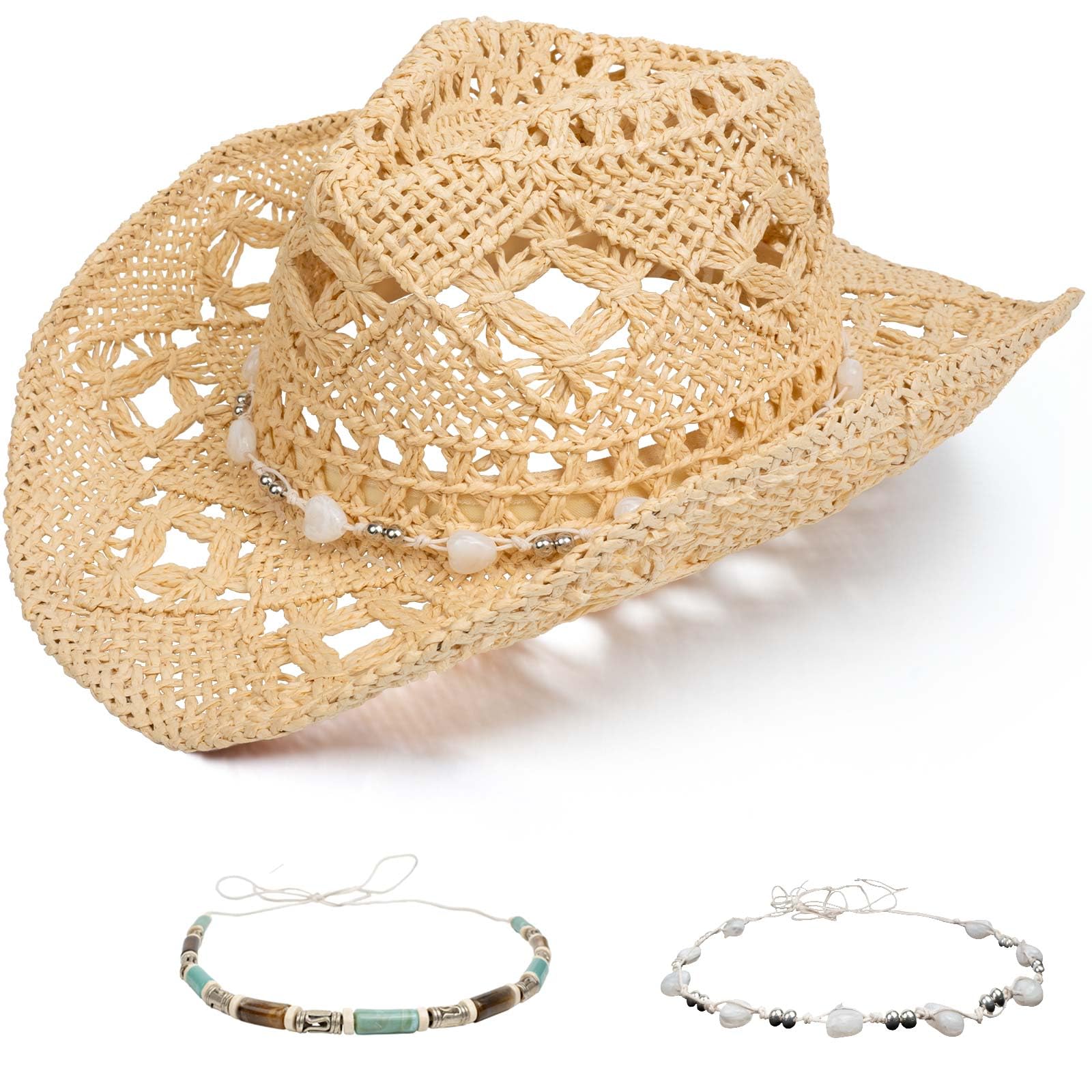 JremPan Cowboy Hat Straw Cowboy Hats for Women Men Beige Coastal ...