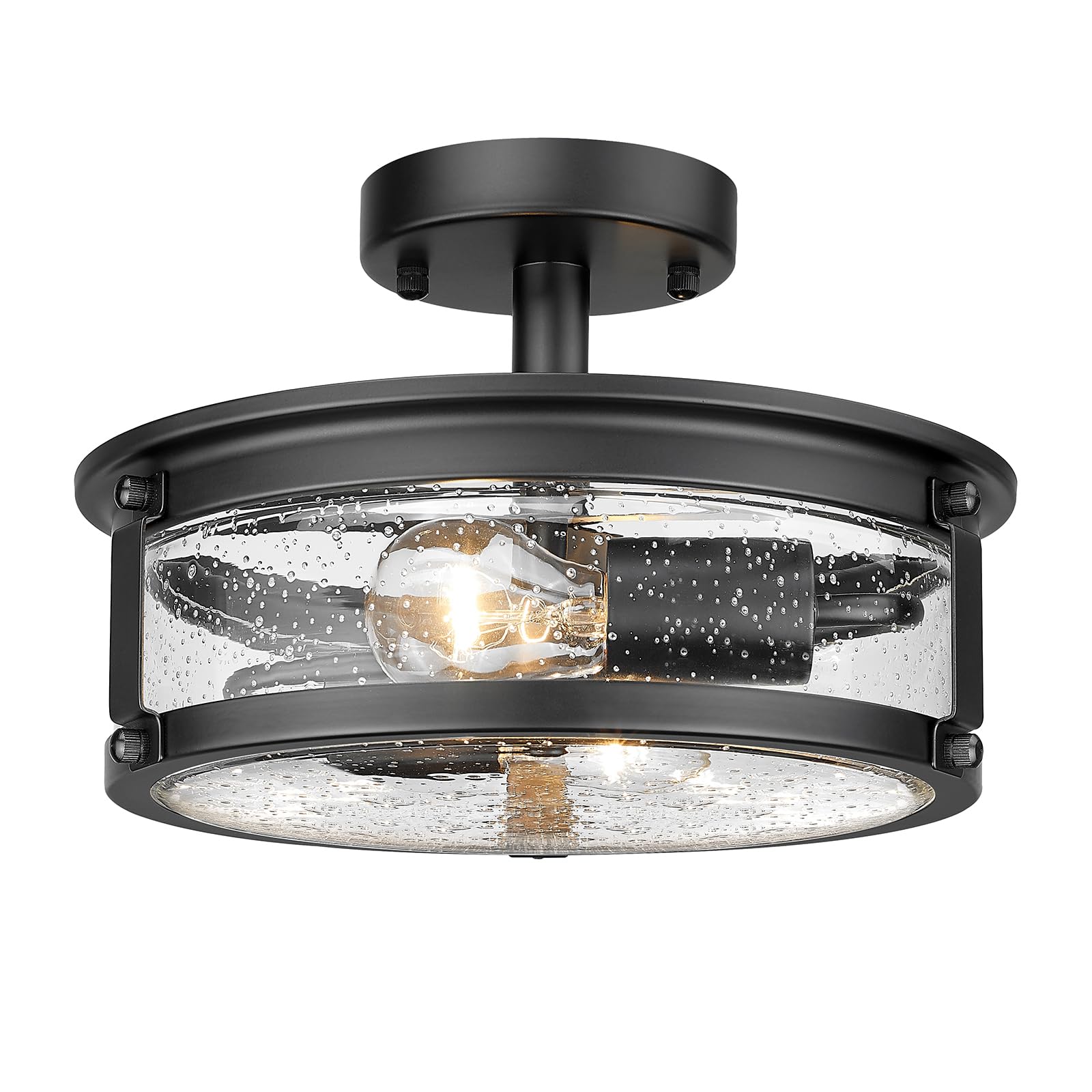 FOITTON 2-Light Semi Flush Mount Ceiling Light Fixture, Industrial ...