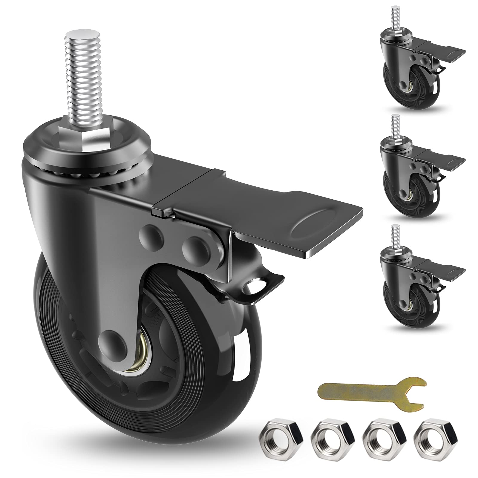 MALLLALA 3" Stem Caster Wheels with Safety Dual Locking,Heavy Duty ...