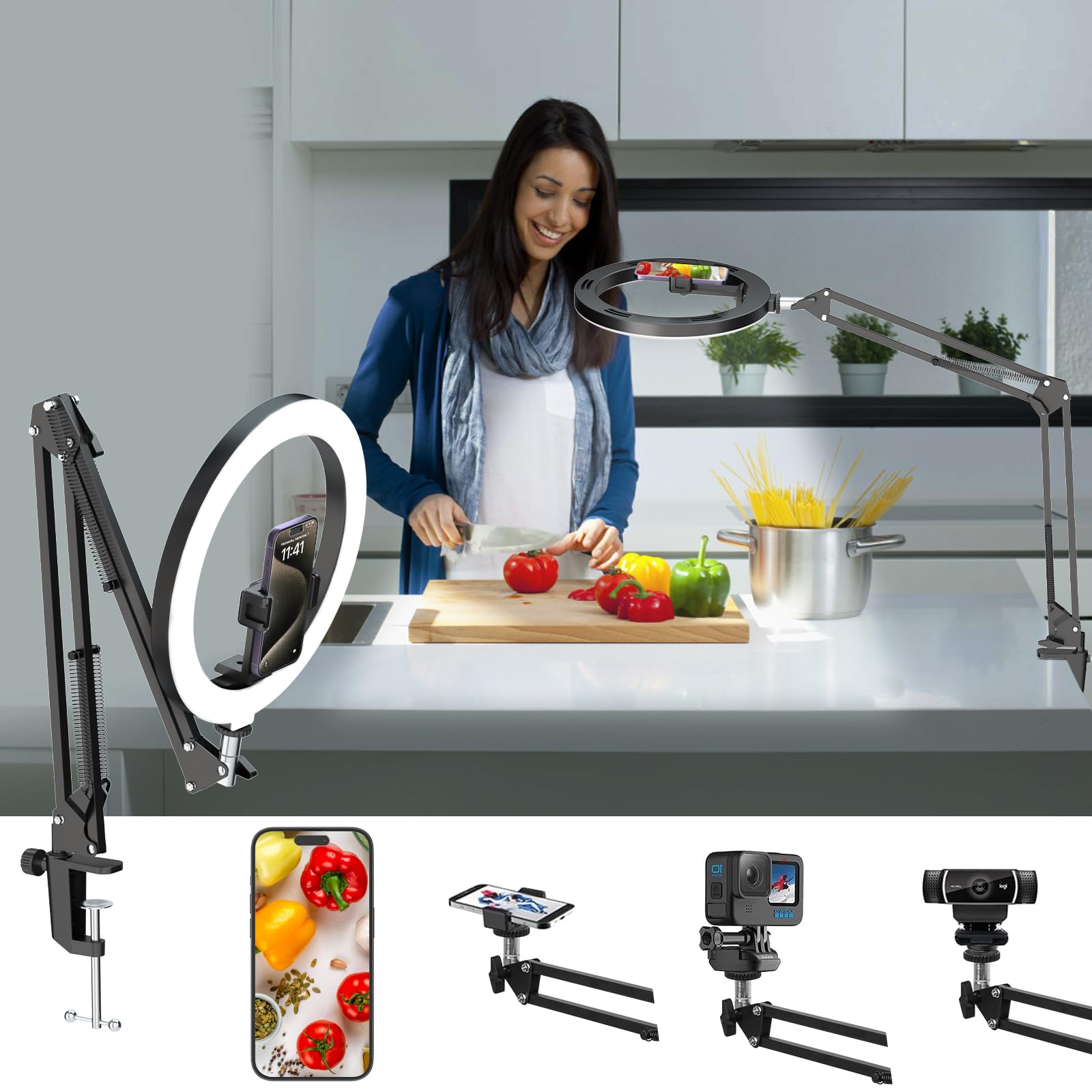 Mua Overhead Camera Mount with 10" Selfie Ring Light and Phone Holder ...
