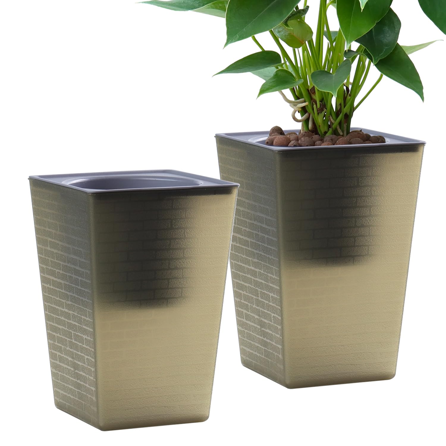 Oliz Self Watering Planter 2 Pieces 6 Inch, Plastic Flower Pots with ...