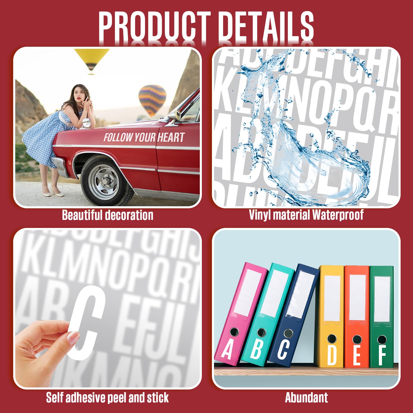 10 Sheet Large Letter Stickers - 2+3 Inch White Vinyl Self Adhesive ...