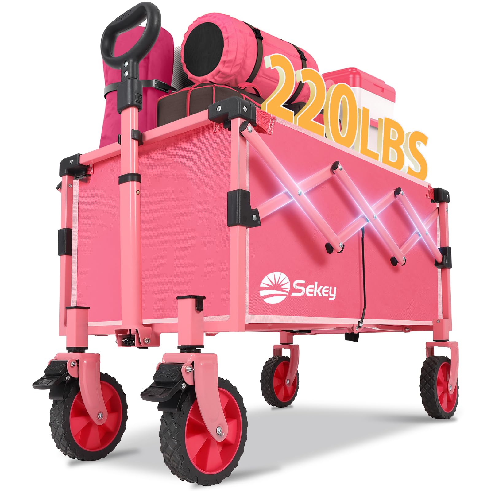 Sekey 220LBS Collapsible Wagon Heavy Duty 120L Large Capacity, Foldable ...
