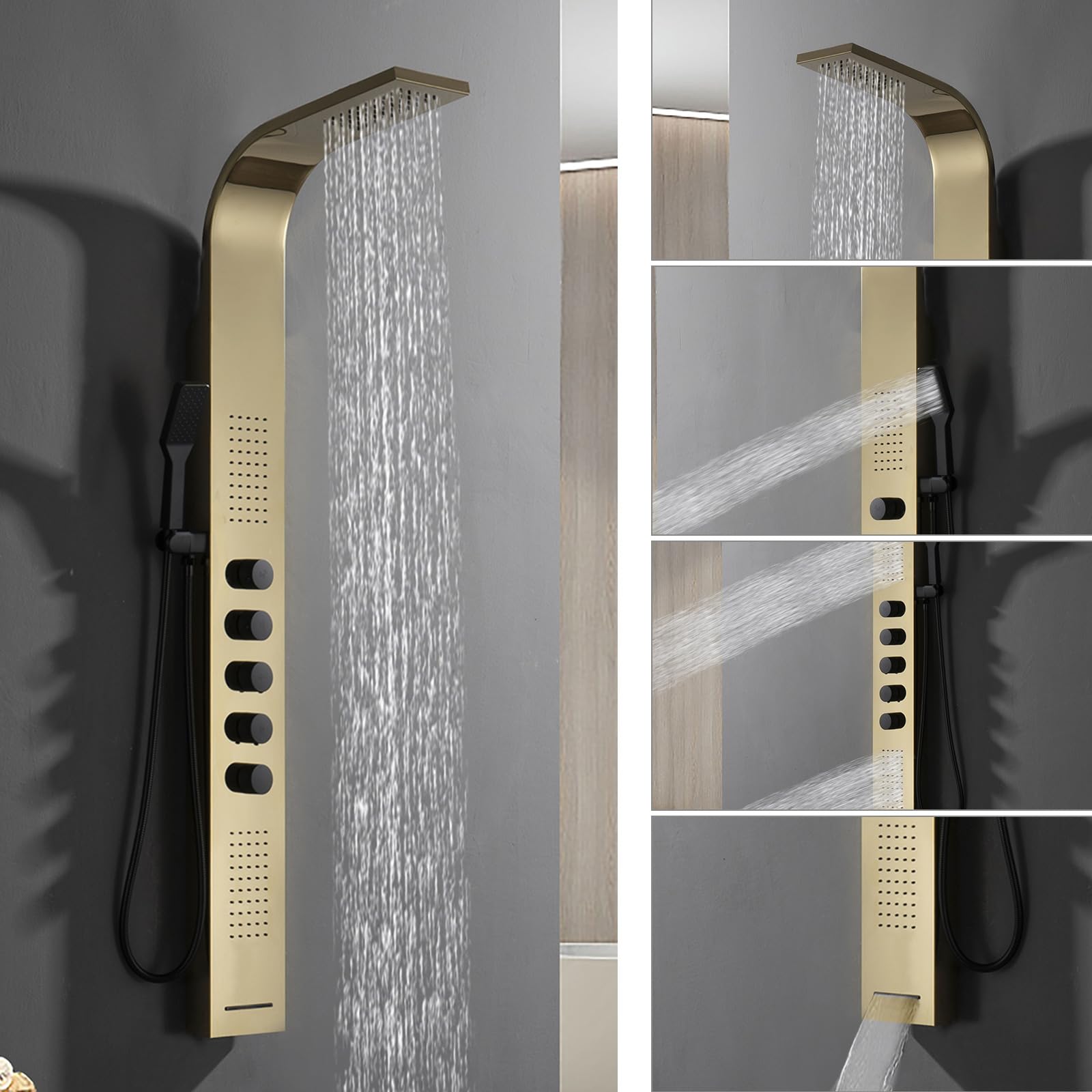 BWE Shower Panel Brushed Gold Multifunction Shower Panel System with ...