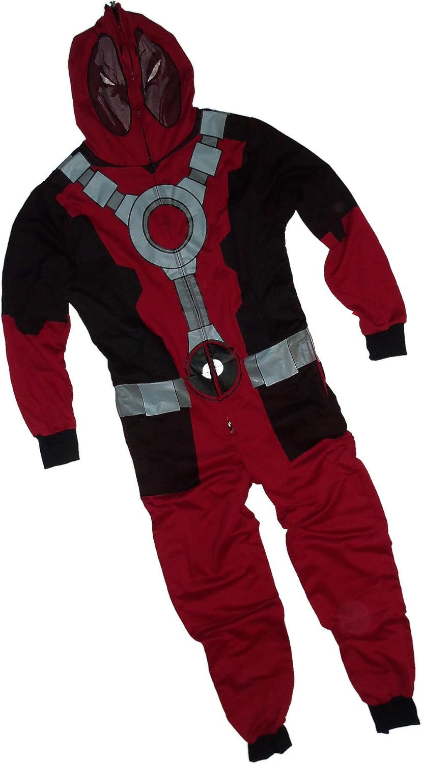 Deadpool (X-Men) Costume - Hooded Fleece One-Piece Union Pajamas, Large ...