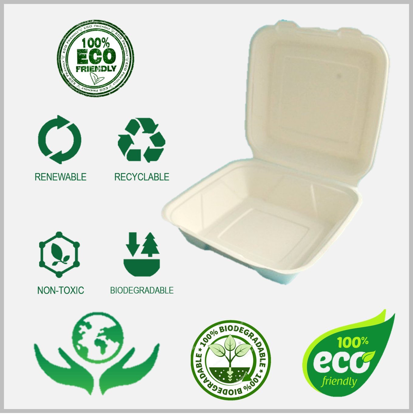 Buy Disposable Takeout Container - by EcoMojiWare.com - 8" Certified ...