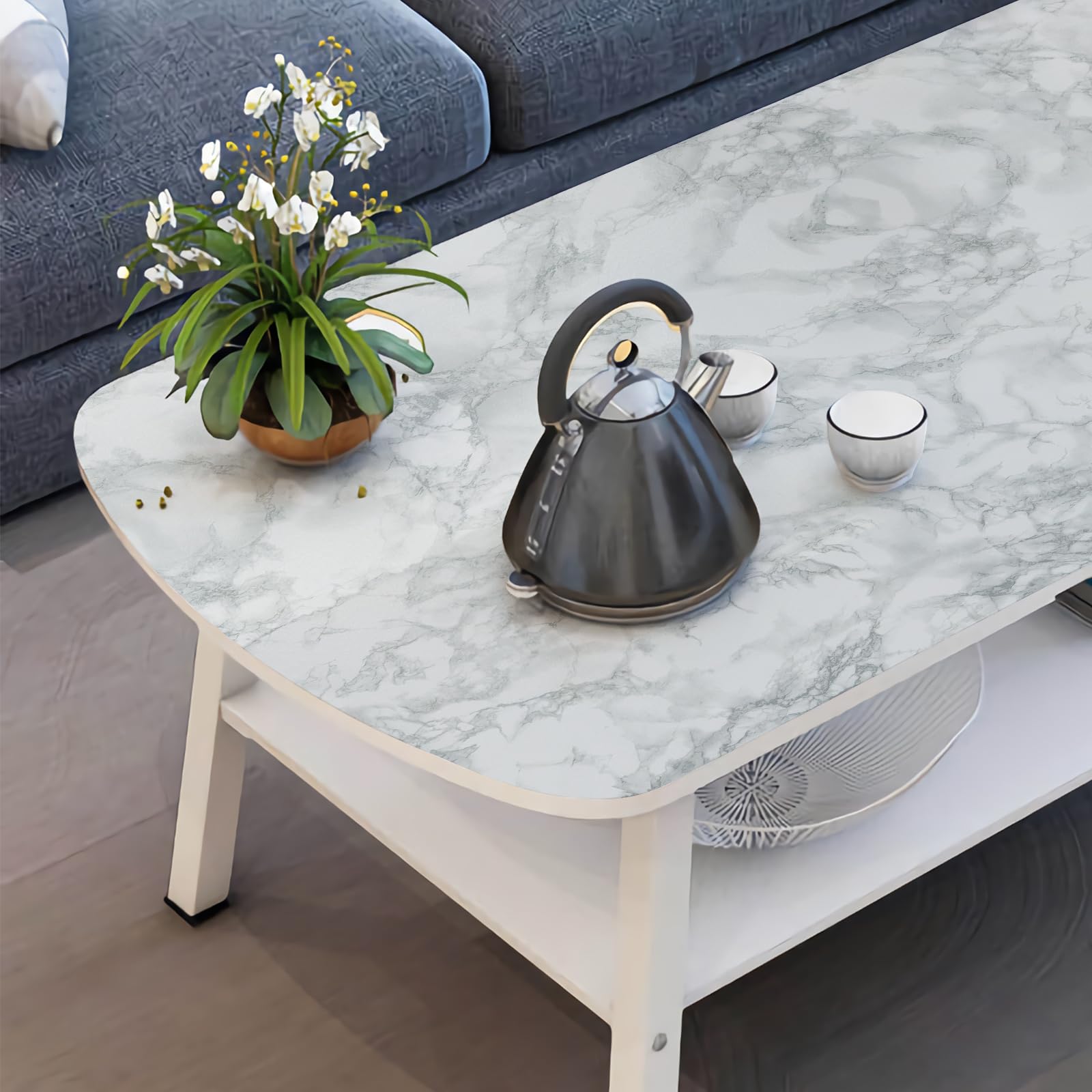 MSUP Glossy Marble Paper Granite White Gray Wallpaper 17.7"x196.8" Peel ...