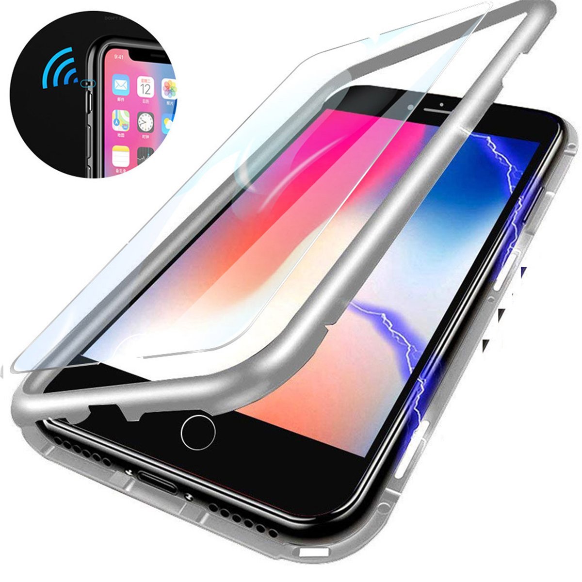 Magnetic Case for iPhone 7/8,Clear Tempered Glass Hard Back Cover With ...