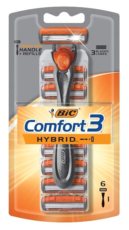 Amazon.com: Bic Shaver Comfort 3 Hybrid With 6 Refills (Pack of 6): Beauty