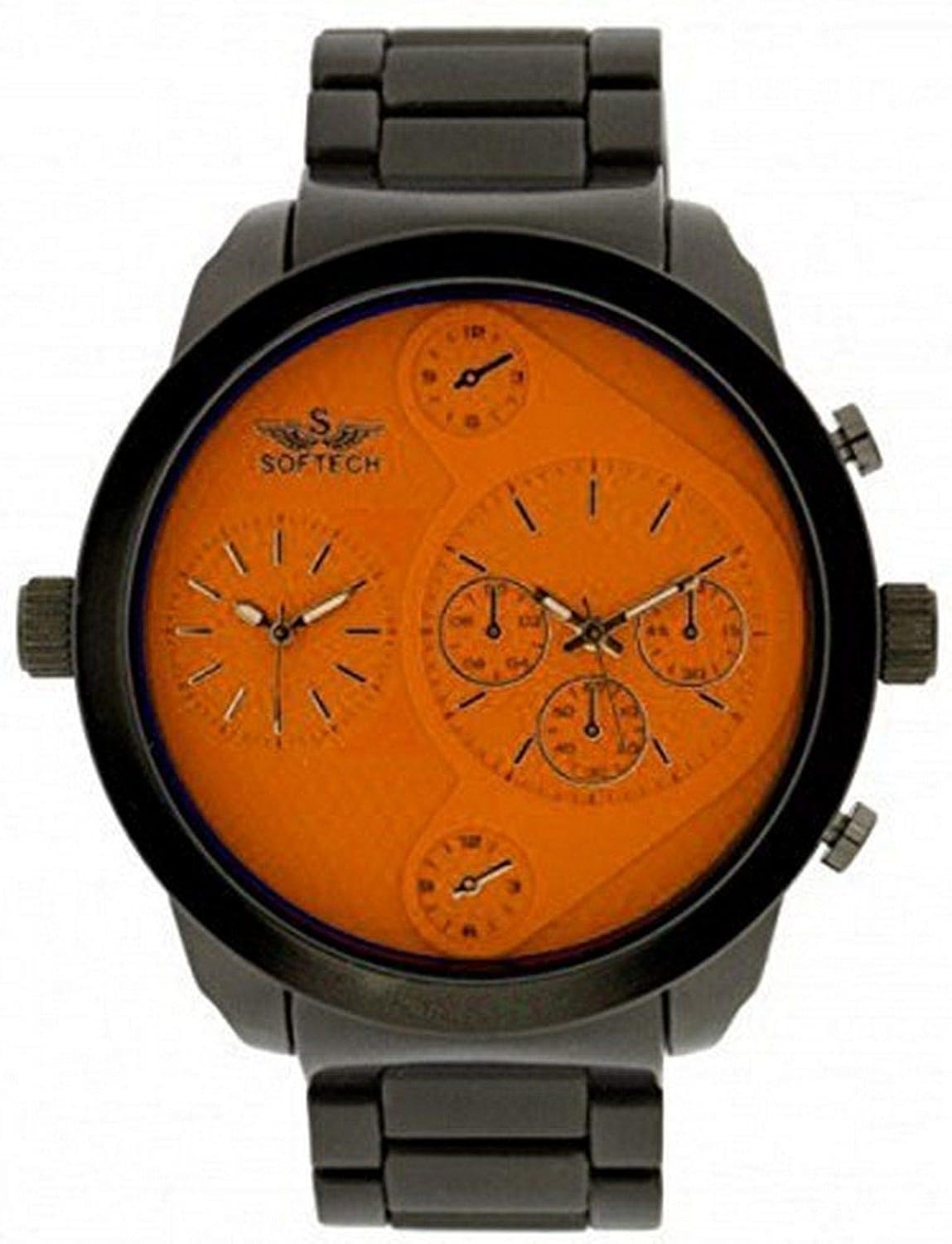 Softech Designer Men's Two Time Zone Twin Dial Wrist Watch Gun Metal ...