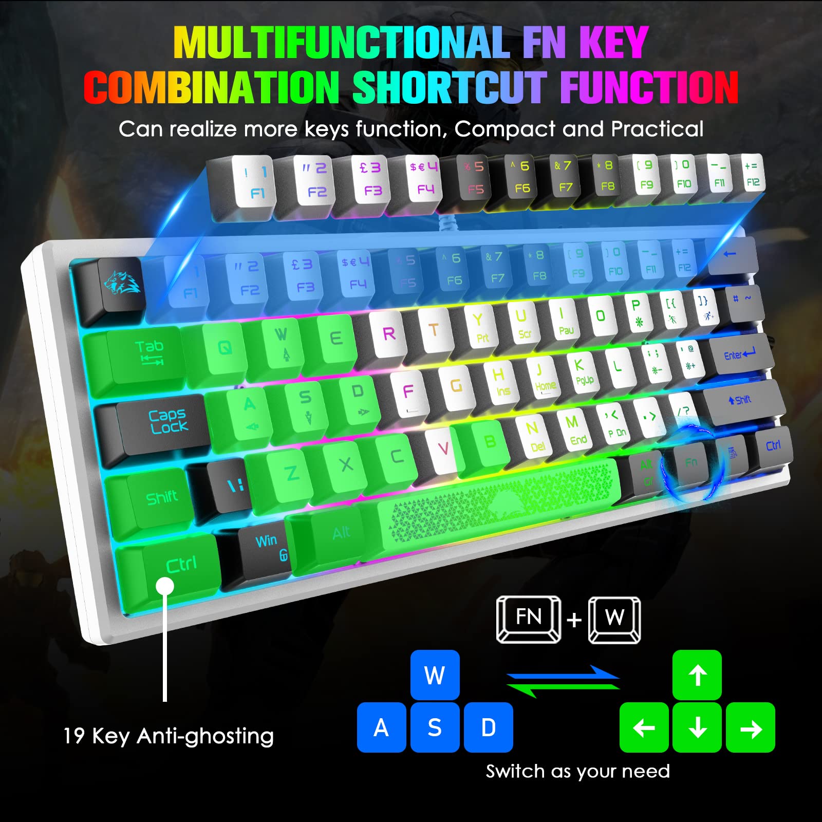Mua K61 60% Wired Gaming Keyboard RGB Backlit Membrane Keyboard ...