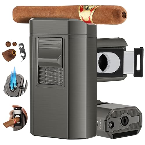 FANKAI Cigar Lighter and Cigar Cutter Set, Torch Lighter with Dual ...