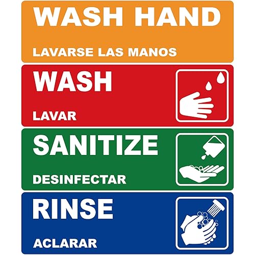 Wash, Rinse, Sanitize Handwash Sink Labels, Heavy Duty 3 Compartment ...