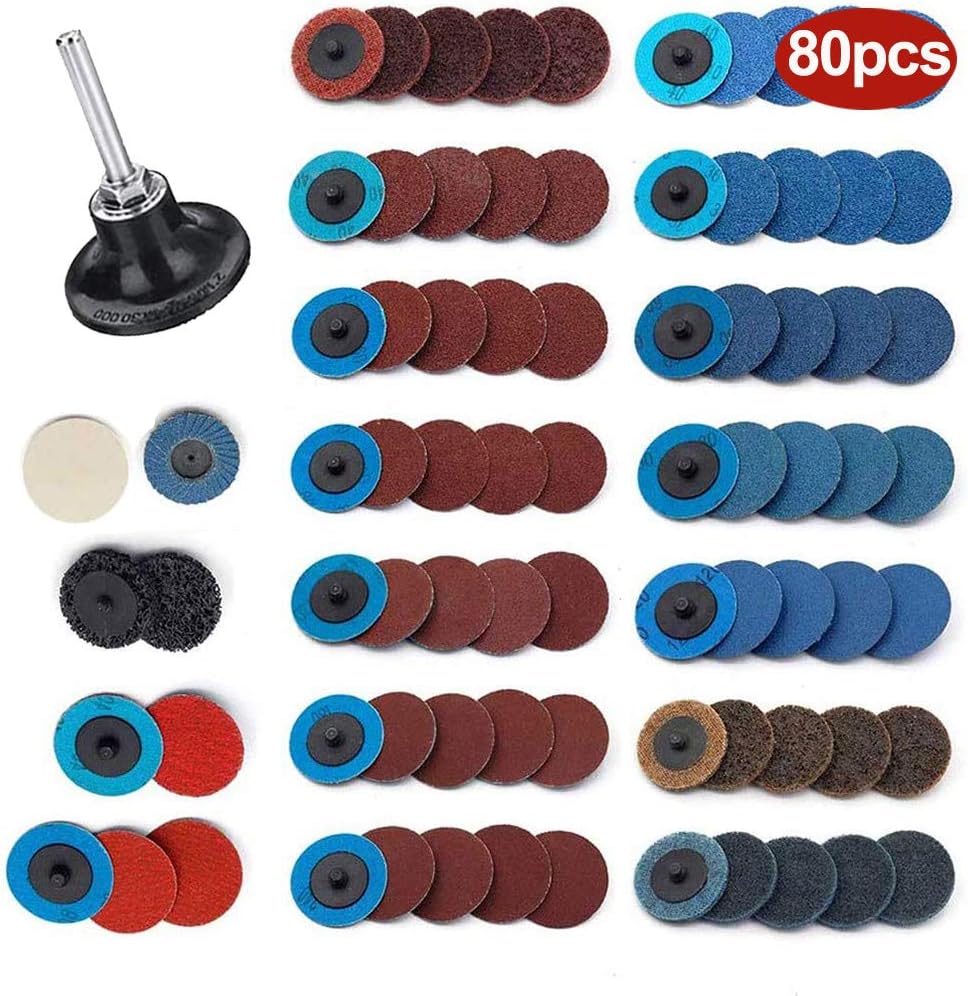 80pcs 2” Sanding Discs & 1/4” Shank Holder Set – Roloc Quick Change ...