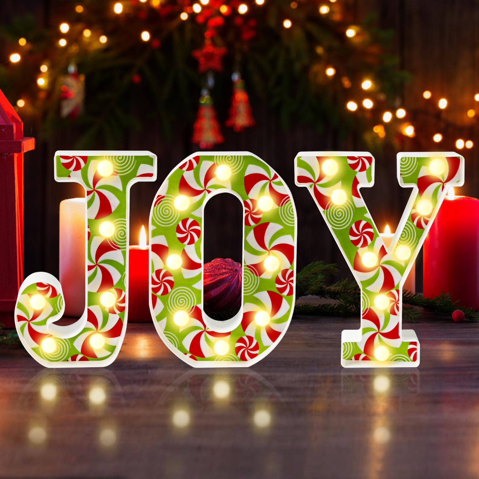 CRCZK Christmas LED Joy Lights - Battery Operated Light Up Joy Sign for ...