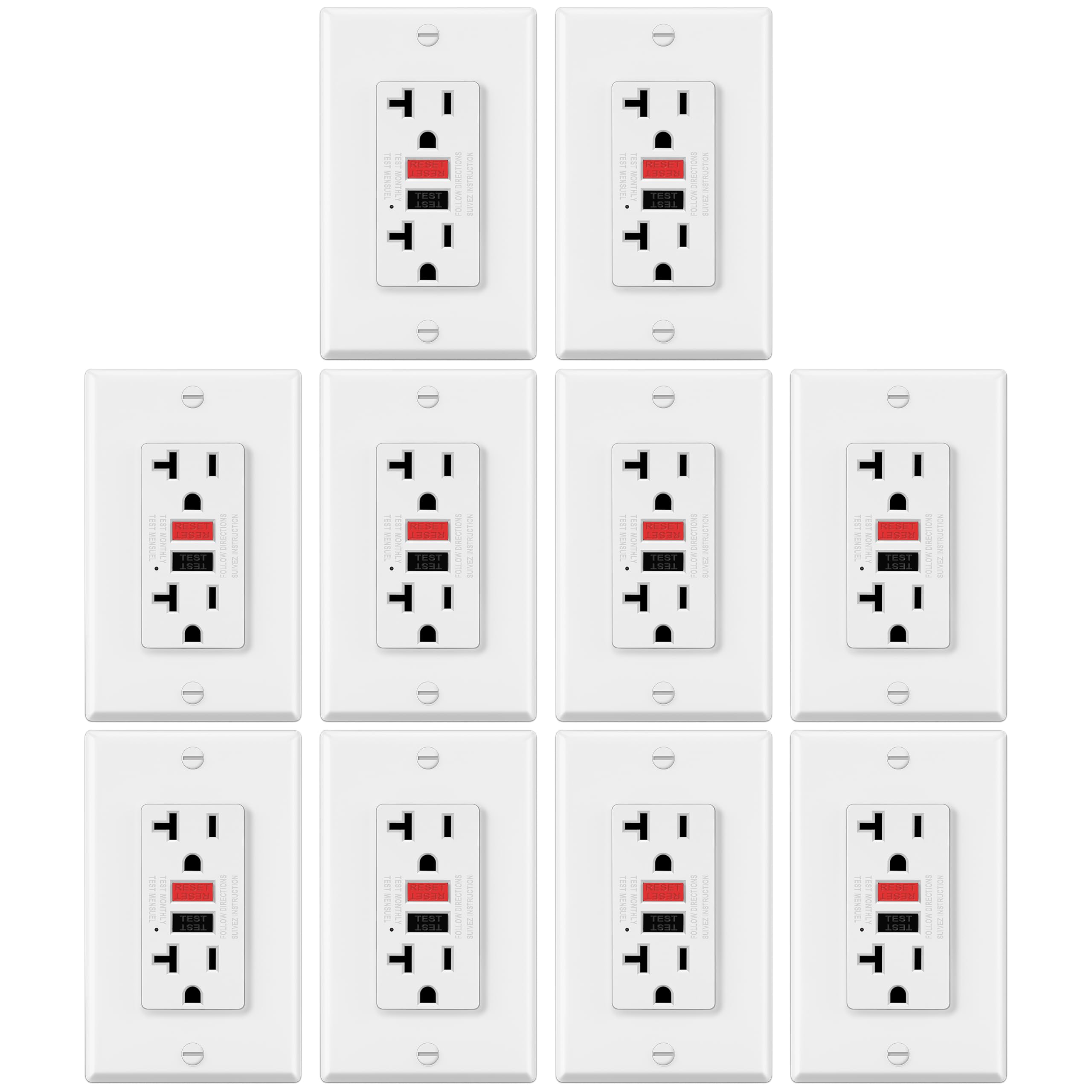 ELECTECK 10 Pack GFCI Outlets 20 Amp, Non-Tamper Resistant, Decor GFI ...
