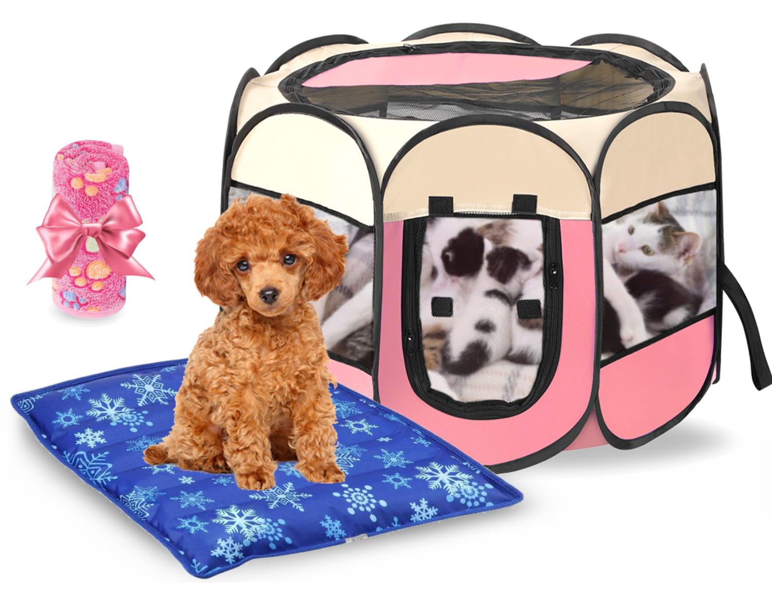 Pet Cat Whelping Playpen for Indoor Cats Enclosed - Whelping Pen with Pet Cooling Mat and Pet ...