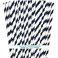 Amazon.com: Navy Blue Stripe Paper Straws - 100 Pack : Health & Household