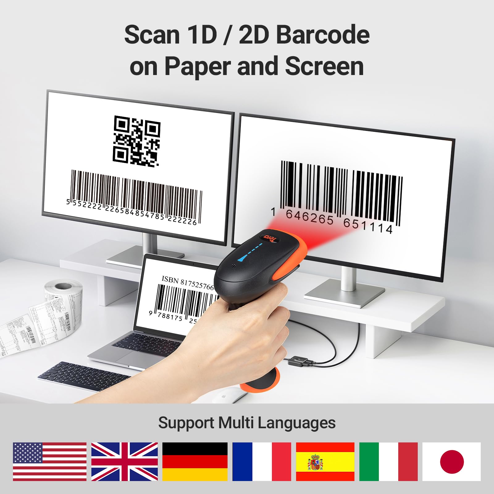 Mua Pro 2024 Newest 𝐁𝐚𝐭𝐭𝐞𝐫𝐲 𝐋𝐞𝐯𝐞𝐥 𝐈𝐧𝐝𝐢𝐜𝐚𝐭𝐨𝐫 Wireless 1D 2D QR Barcode Scanner, 3 in 1 Works with ...
