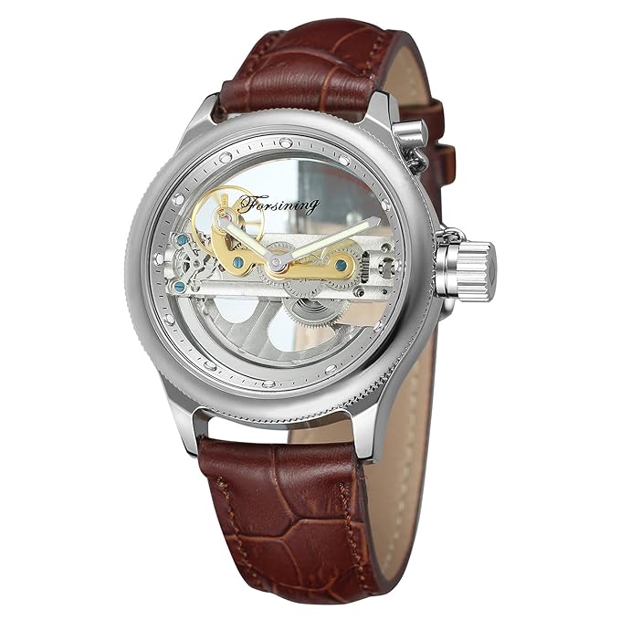 Buy FORSINING Men's Automatic Mechanical Fashion Causel Leather Band ...