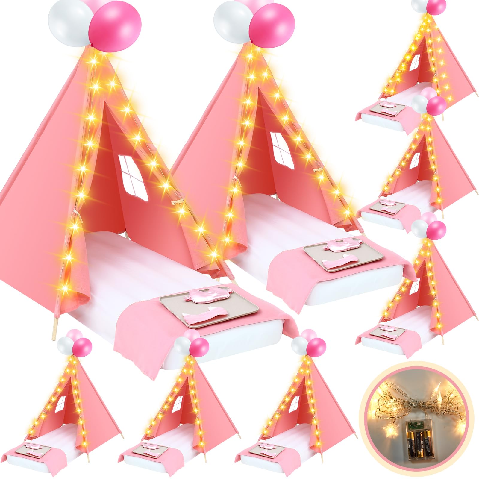 Windyun 8 Pack Kids Teepee Tent for Slumber Party with Mattress,Light ...
