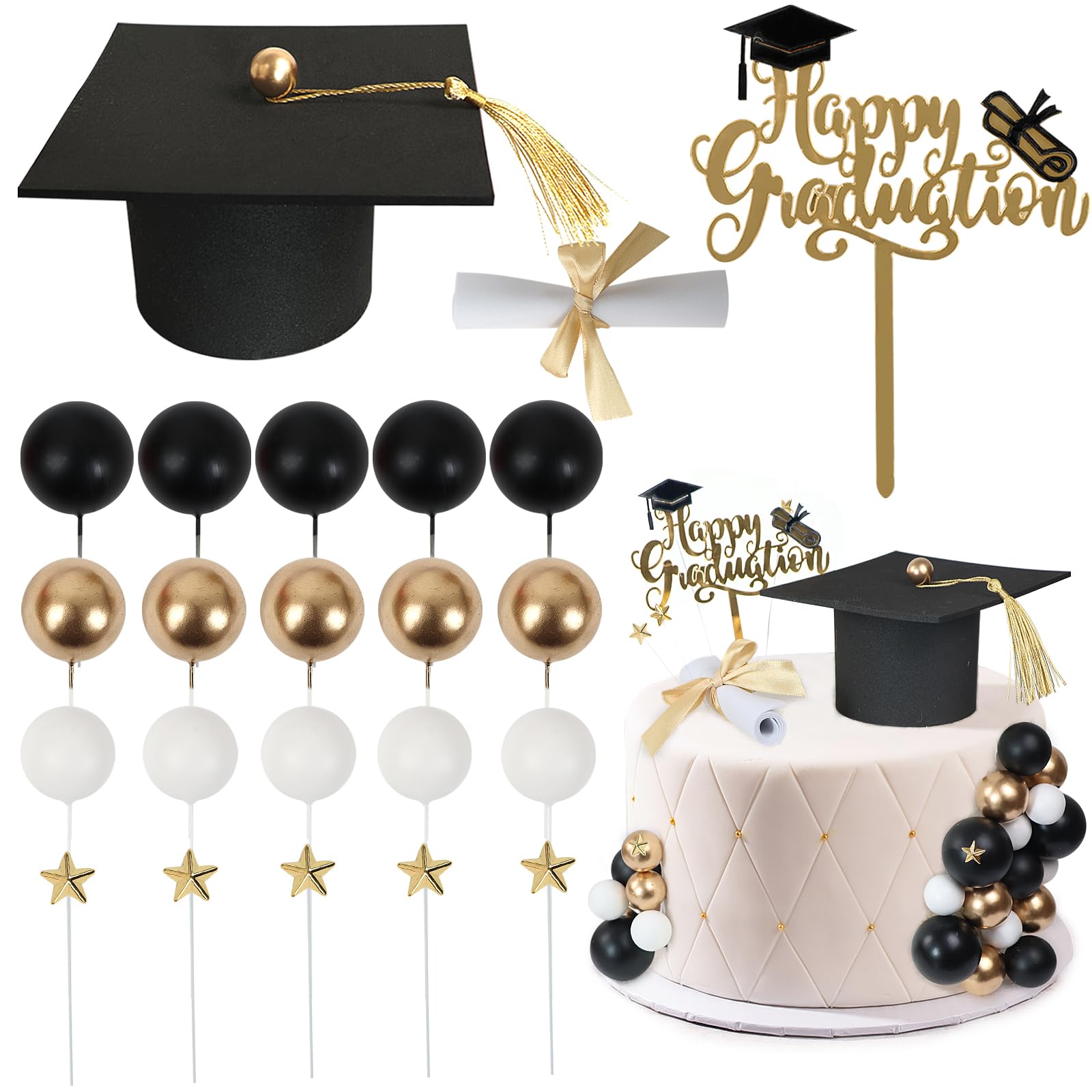 Acmee Graduation Cake Toppers - Graduations Cap Diploma Balls Congrats ...