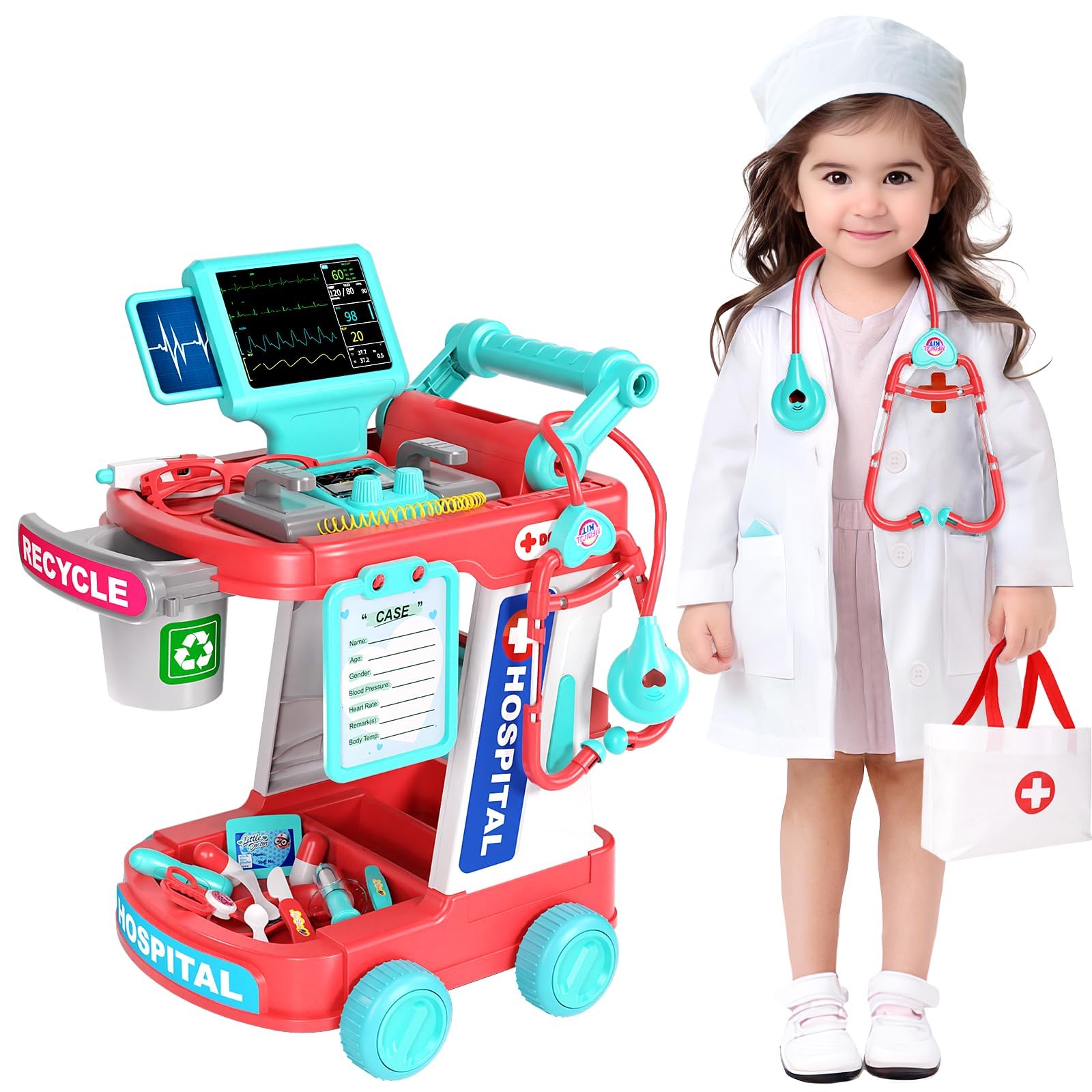 Doctor Kit for Kids, Pretend Doctor Playset for Toddlers with Cart ...