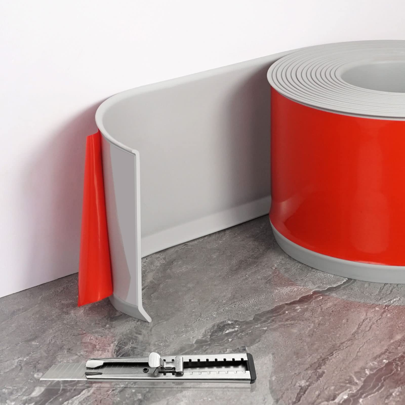 FOSLUOC Flexible Baseboard Molding Trim, 4 Inch x 40 Feet Grey Self ...