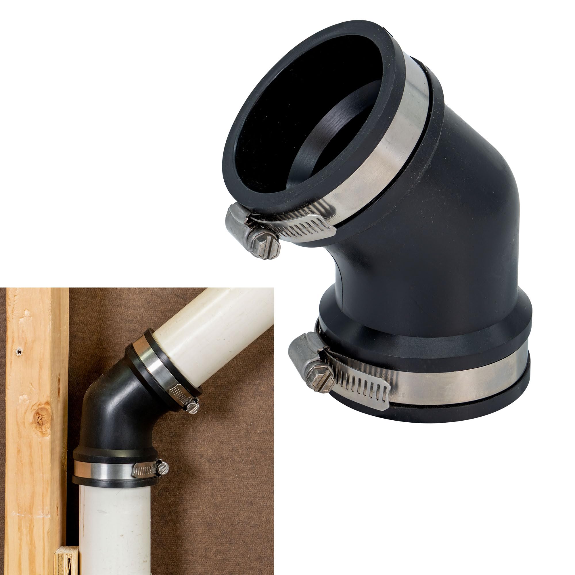 Fernco Qwik Ell 2 in. Hub 45-Degree Flexible PVC Elbow Fitting ...