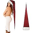 Amazon.com: algpty 5 Feet Extra Long Santa Hat for Adult, Red Buffalo Plaid Christmas Hats ...