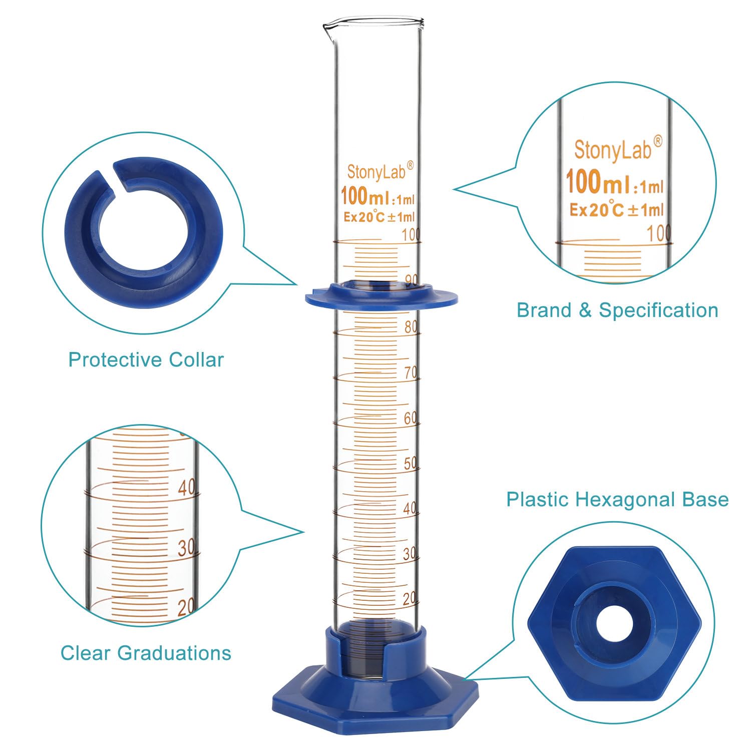 Stonylab Graduated Cylinder, Laboratory Borosilicate Glass Graduated ...