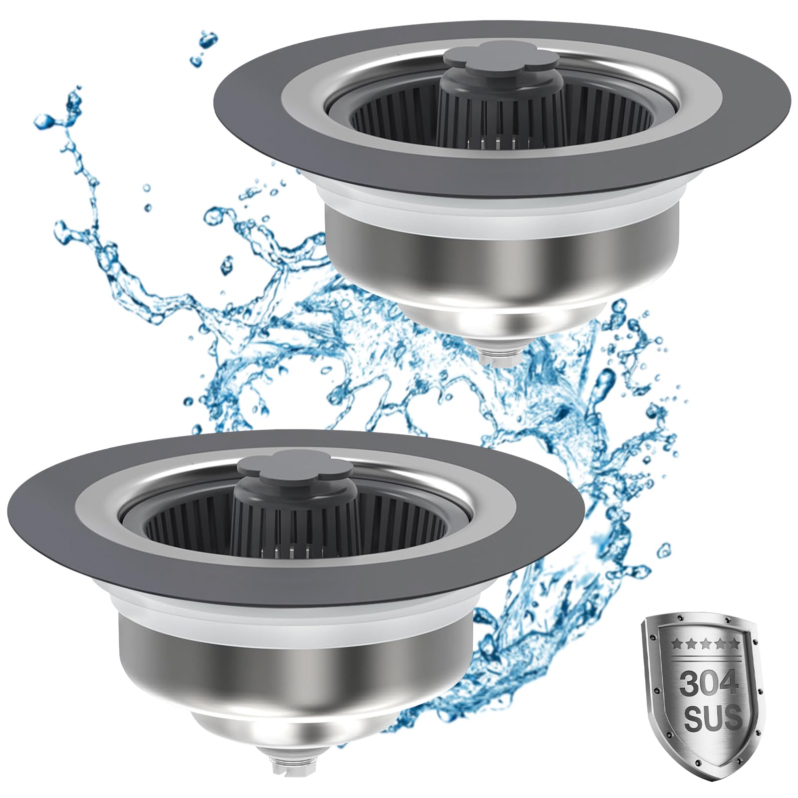 HEMOUR 2-Pack 3 in 1 Kitchen Sink Drain Strainer Stopper, Stainless ...