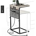 Amazon.com: Vagusicc C Shaped End Table with Charging Station, 33"Tall Couch Side Table ...