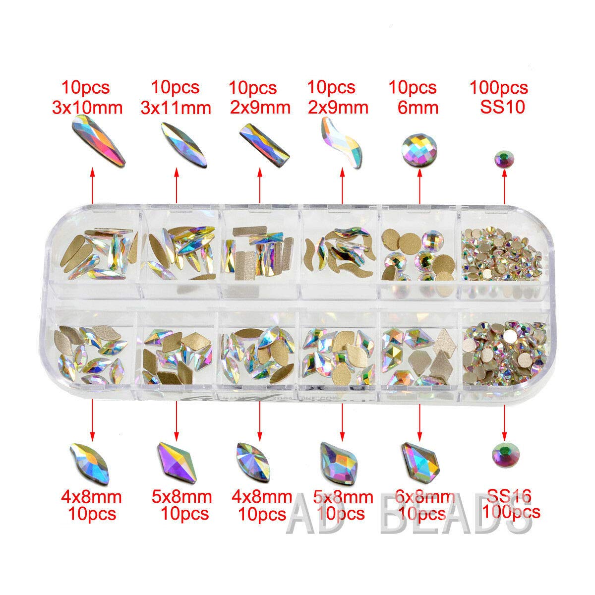 Mua AD Beads 300 Pieces Flat Back Gems 11 Shapes Crystal Rhinestones 12 ...