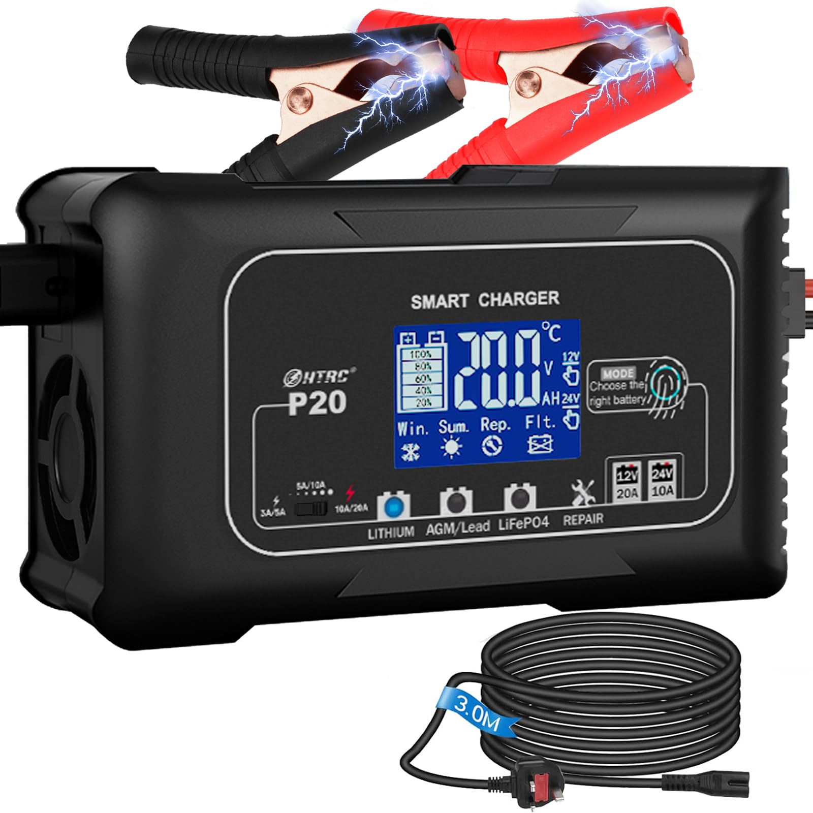 Mua HTRC 20A Car Battery Charger 12V/24V, Battery Maintainer, Trickle ...