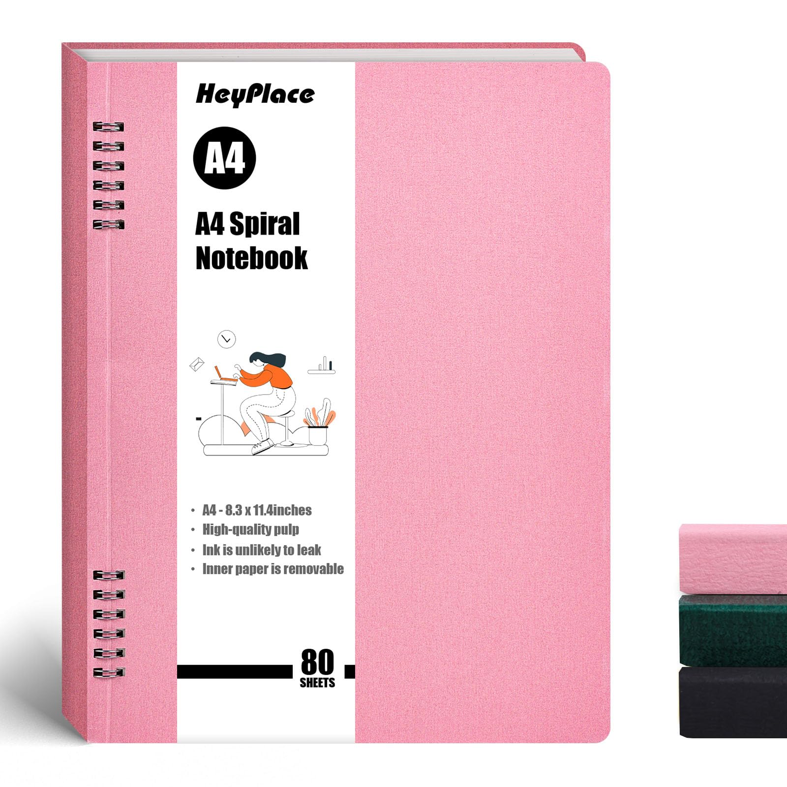 HEYPLACE A4 Spiral Notebook Pink, Flexible Cover A4 Spiral Notepad ...