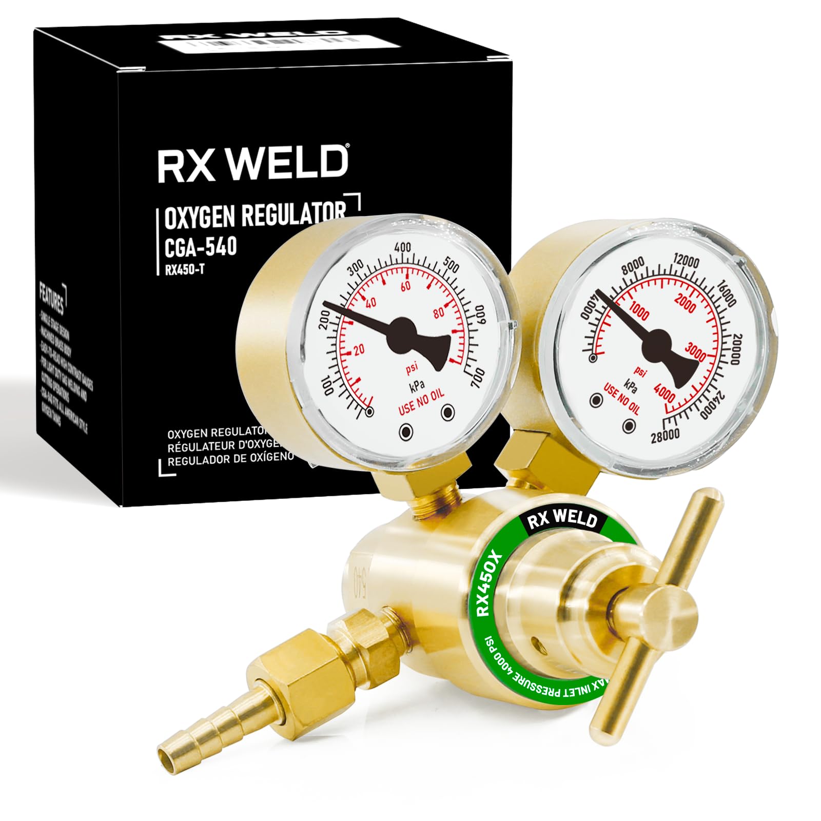 RX WELD Oxygen Regulator Welding Gas Gauges CGA 540 Inlet Oxy for V ...